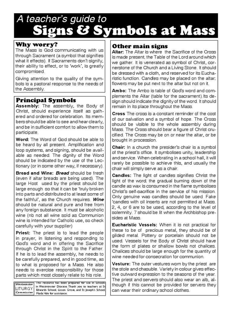 School Mass Symbols Guide | PDF | Eucharist | Altar