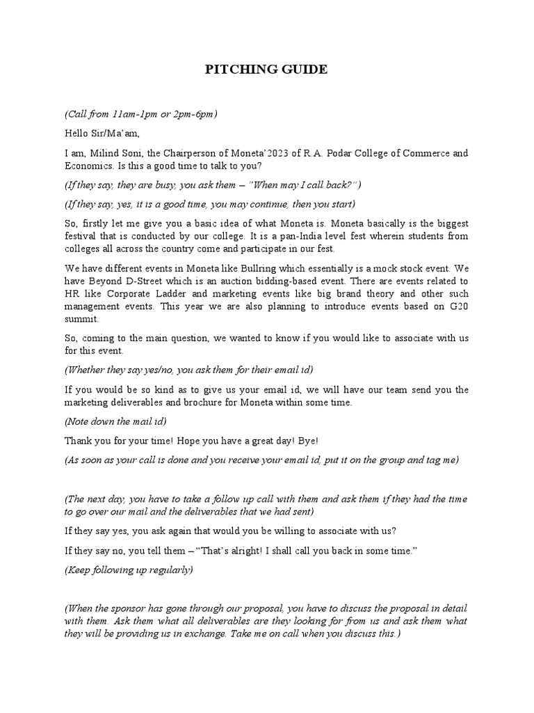 Pitching Guide | Download Free PDF | Communication