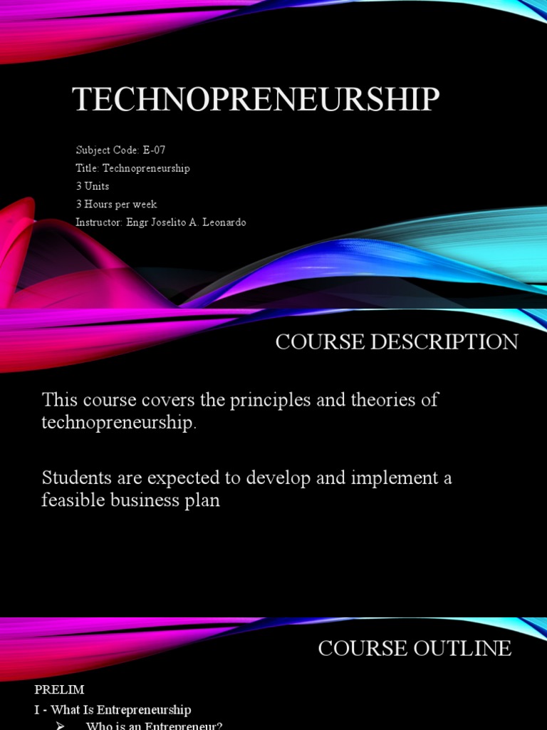 Technopreneurship Course Overview | PDF | Entrepreneurship | Startup ...