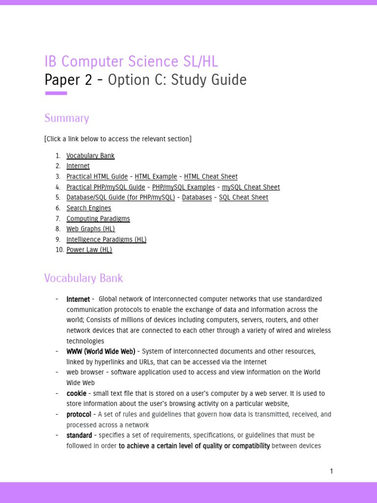 Option C Study Guide | PDF | Dynamic Web Page | World Wide Web
