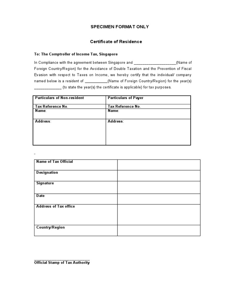 Specimen Format of Certificate of Residence | PDF