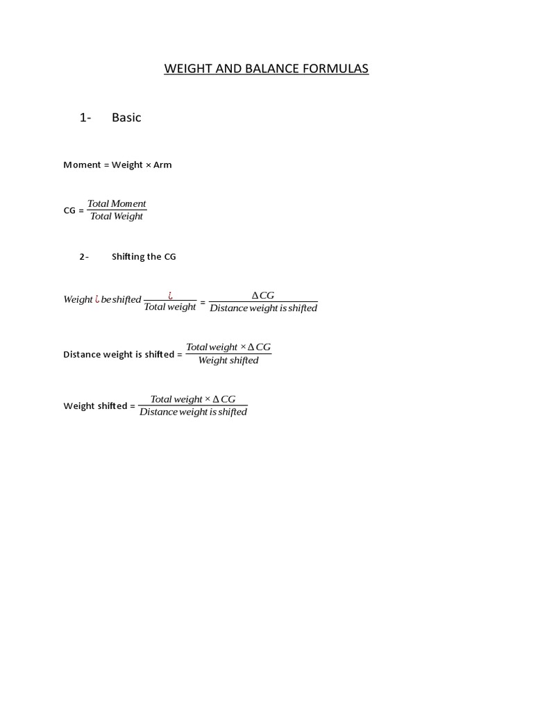 Weight and Balance Formulas | PDF