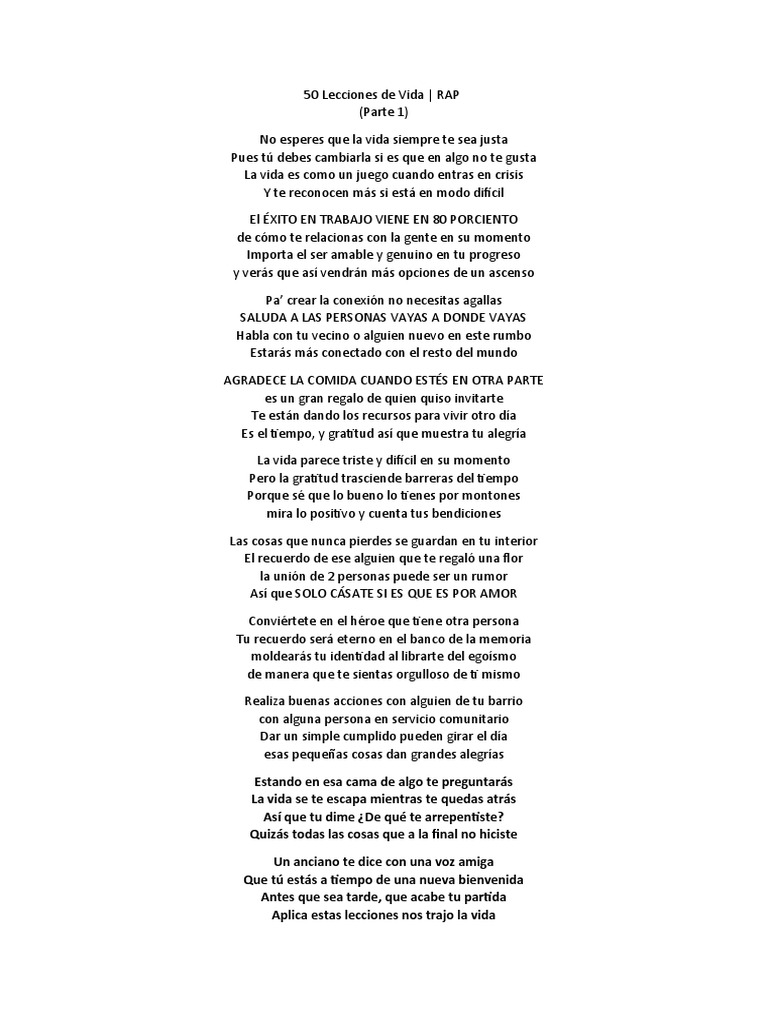 50 Lecciones de Vida - RAP | PDF | Amor