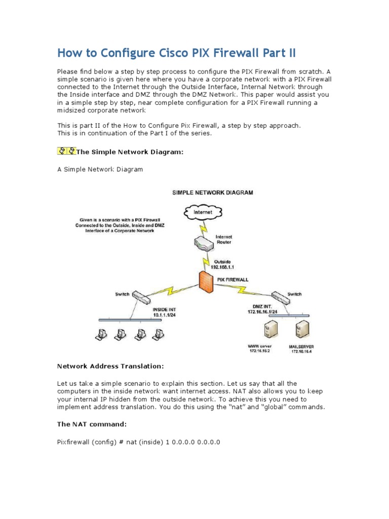How To Configure Cisco PIX Firewall Part II: The Simple Network Diagram ...