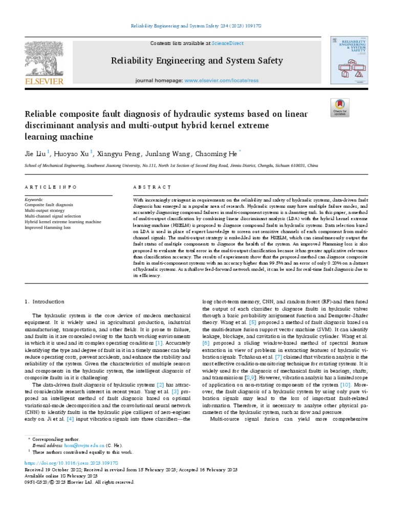 Reliable Composite Fault Diagnosis of Hydraulic Systems Based On Linear | PDF | Statistical ...