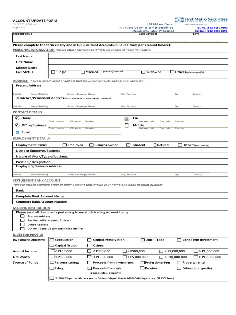 Account Update Form - 2019 PDF | Download Free PDF | Securities ...
