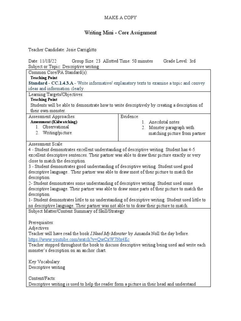 Writing Mini Lesson | PDF | Teachers | Writing