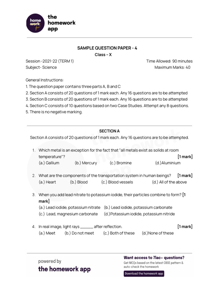 Sample Question Paper - 04 PDF | PDF | Cellular Respiration | Ore