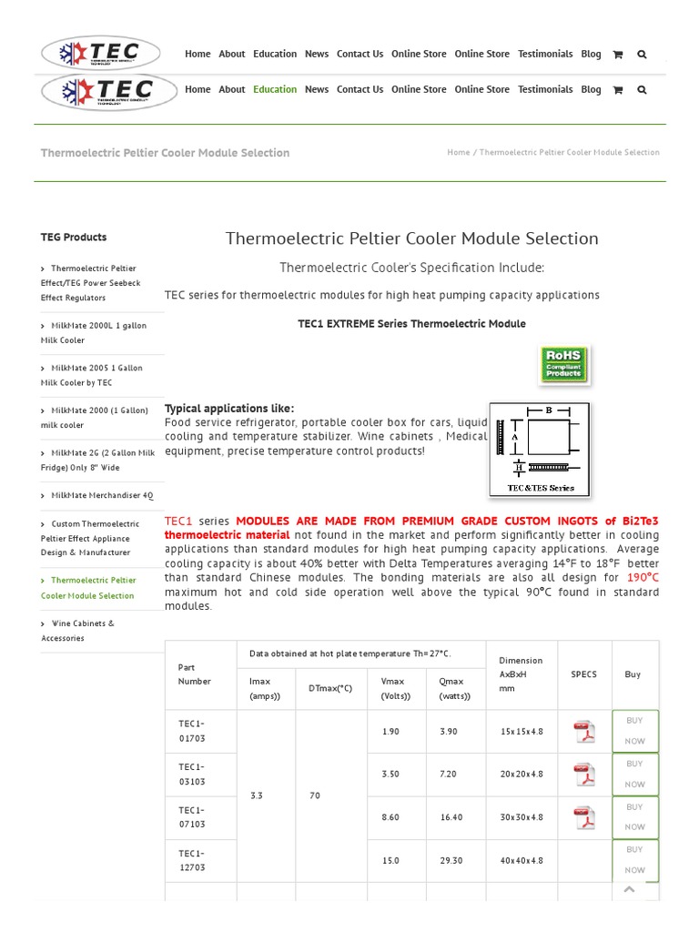 Thermoelectric Peltier Cooler Module Selection | PDF | Electricity ...