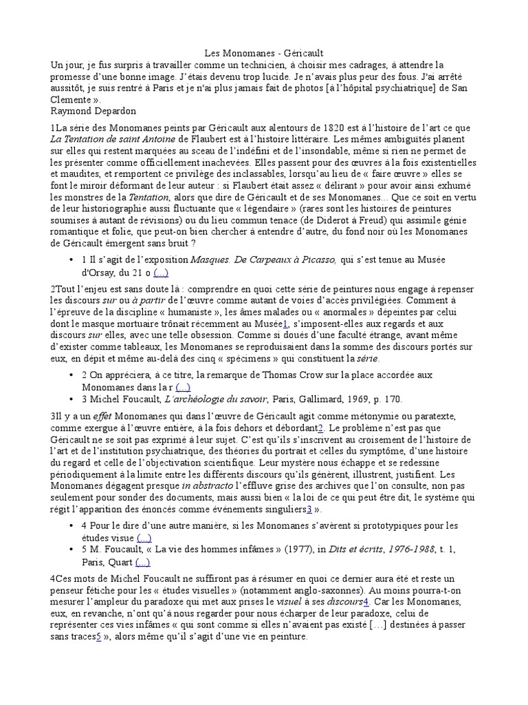 Les Monomanes Géricault | PDF | Psychiatrie | Michel Foucault