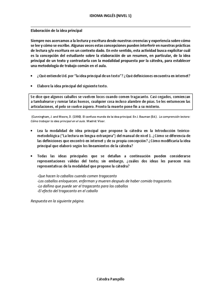 Actividad para La Elaboración de La Idea Principal en Español | PDF ...