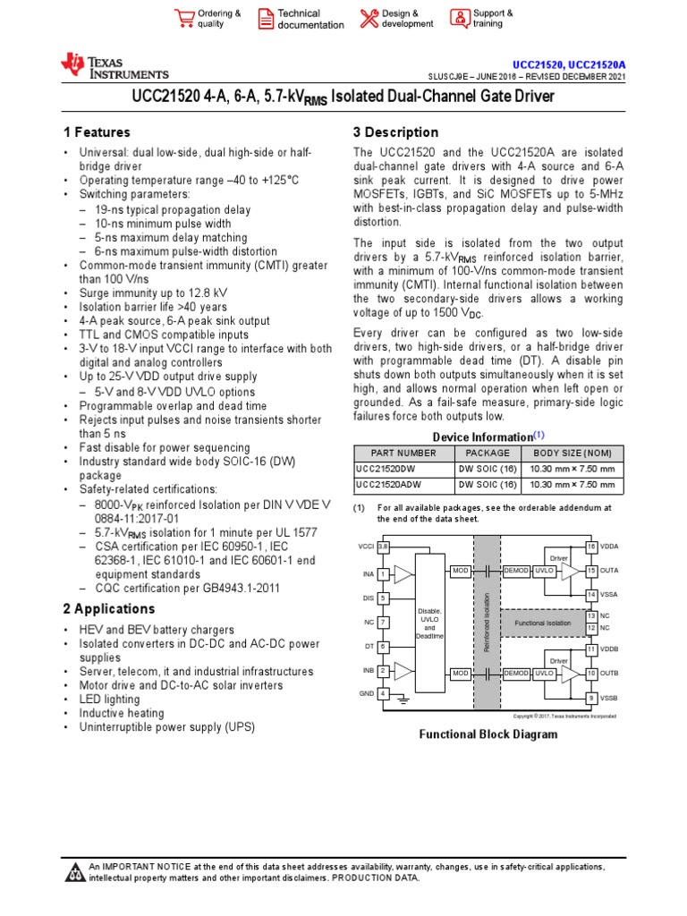 Ucc21520 PDF | PDF | Electrostatic Discharge | Insulator (Electricity)