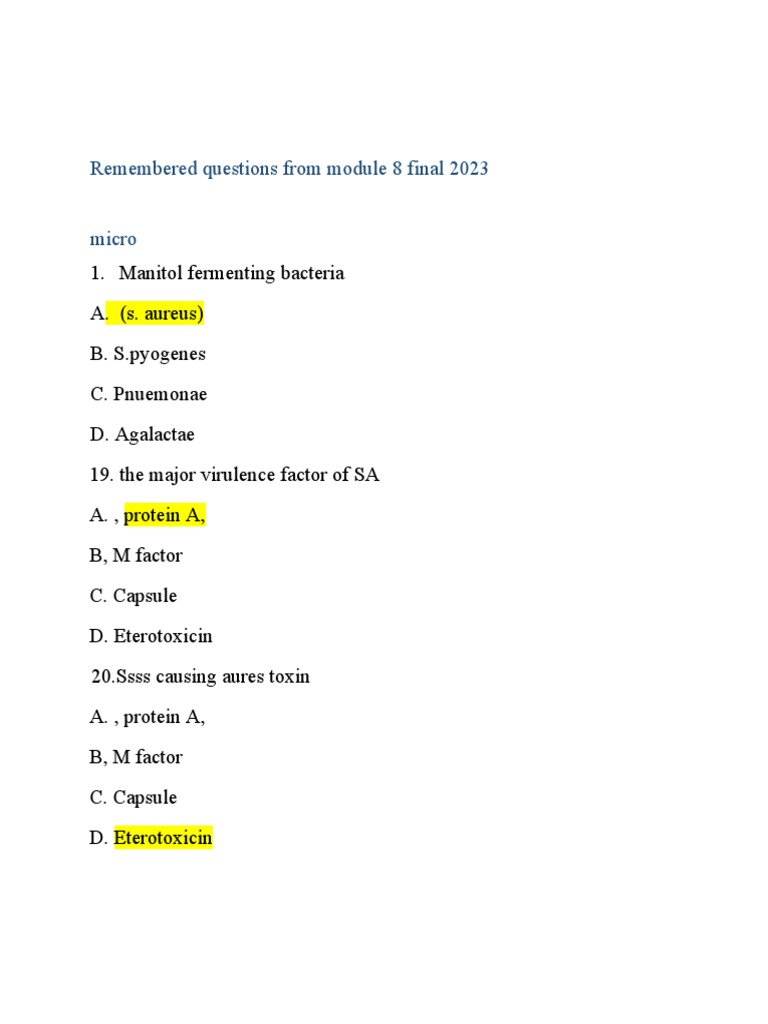 Remembered Questions From Module 8 Final 202322 | PDF