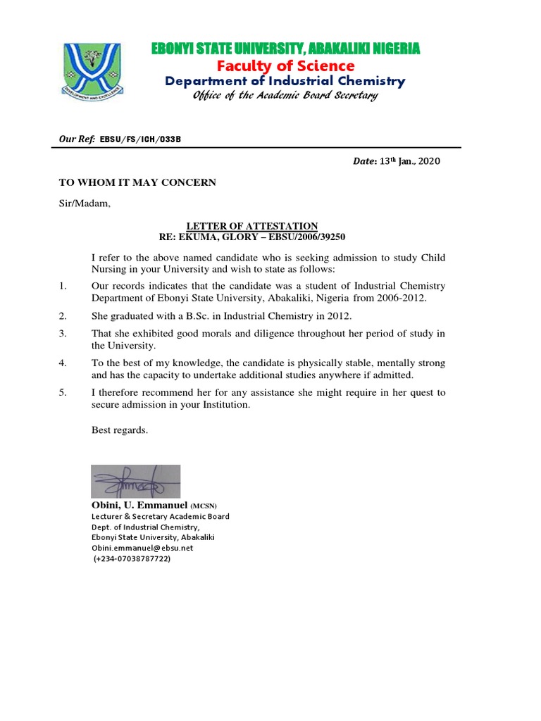 Attestation Letter For EKuma Glory PDF | PDF