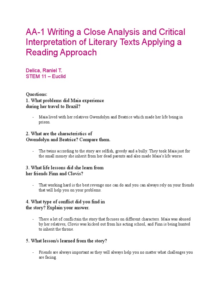 Writing A Close Analysis and Critical Interpretation of Literary Texts ...