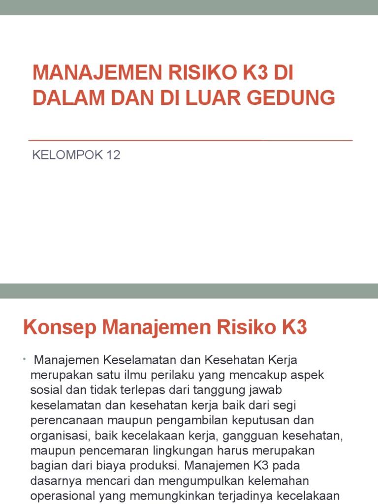MANAJEMEN RISIKO K3 DI DALAM DAN DI LUAR.pptx | PDF