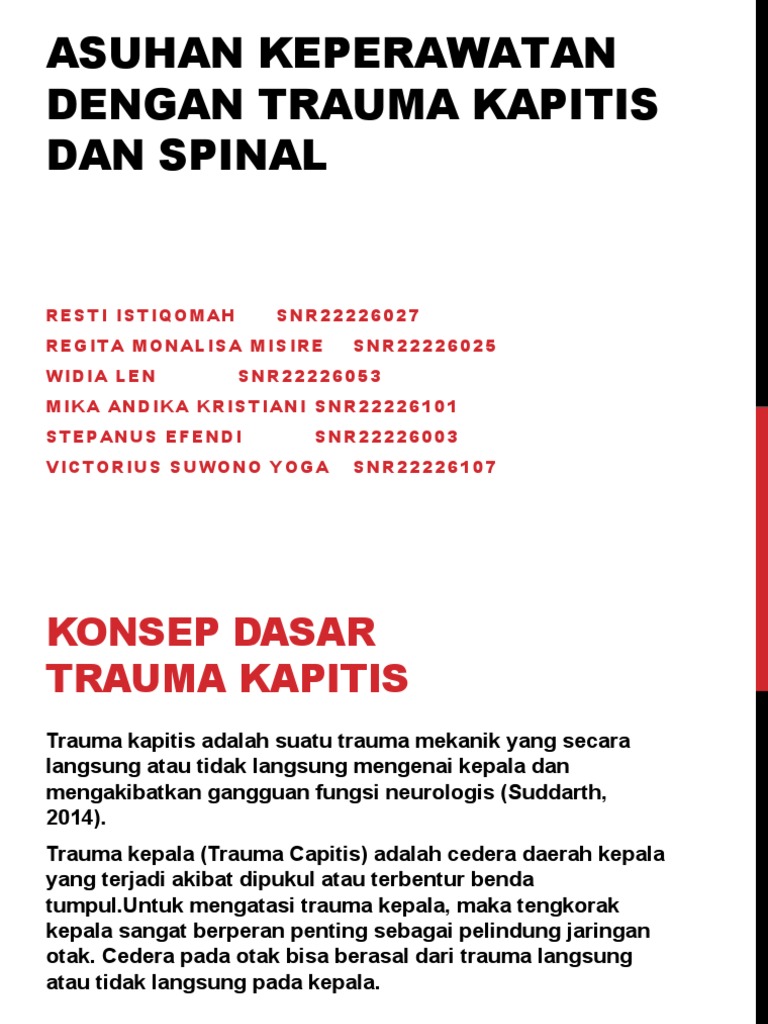 ASUHAN KEPERAWATAN DENGAN TRAUMA KAPITIS DAN SPINAL.pptx | PDF