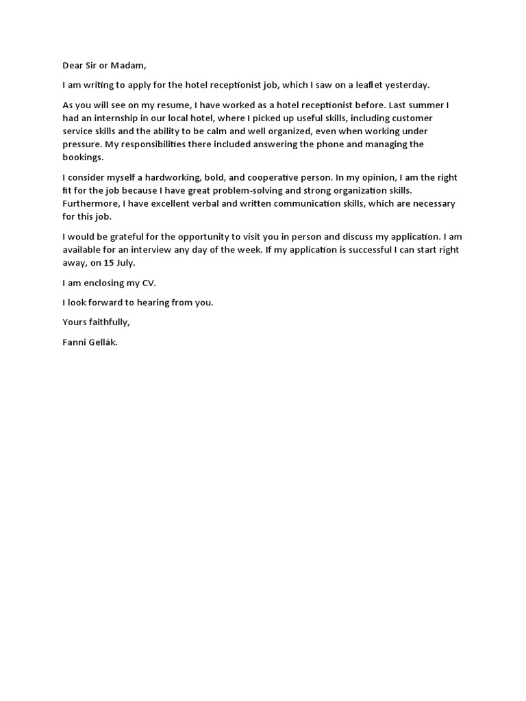 Hotel Receptionist | PDF