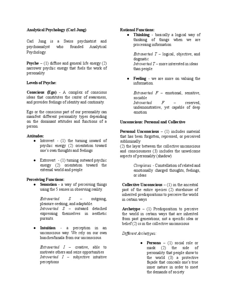 TOP Handout (Jung, Horney, Sullivan & Erikson).pdf | PDF | Psychology ...