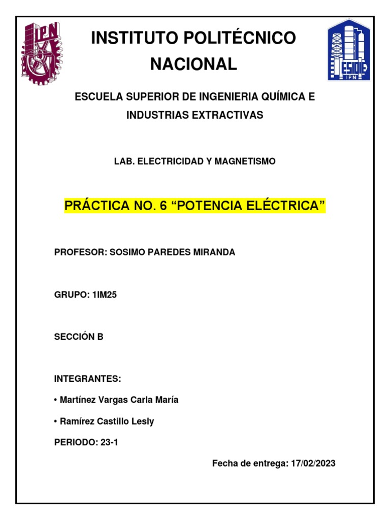 P6 - Potencia Electrica - EQ6 PDF | PDF | Energia electrica | Ingenieria Eléctrica