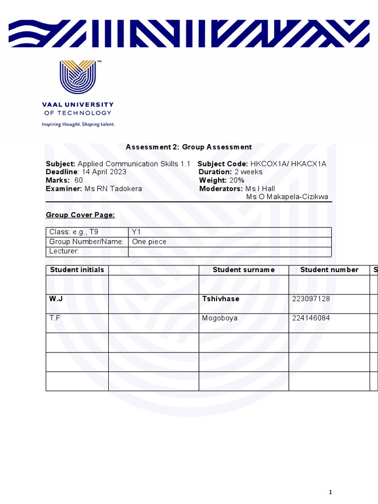 HKCOX1A Group Assessment Cover Page & Answer Sheet (2023) | PDF