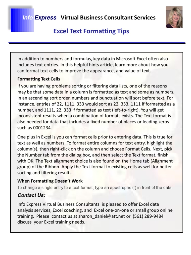 Excel Text Formatting Tips Pdf 