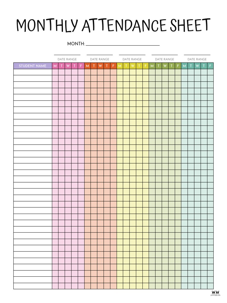 Printable Monthly School Attendance Sheet 4 PDF | PDF