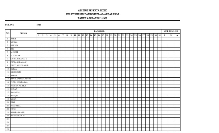 Absensi Peserta Didik Bimbel | PDF