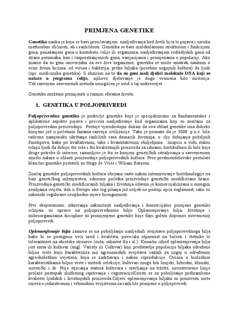 Primjena Genetike - Materijali | PDF