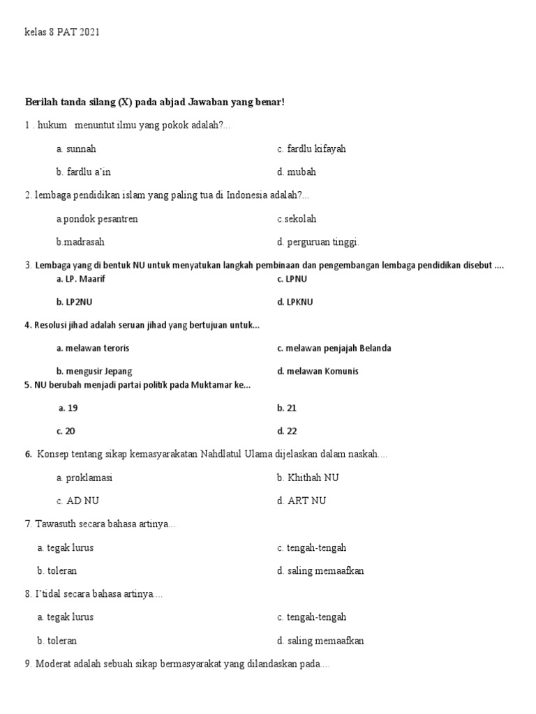 Aswaja Pts Genap 8 2022 | PDF