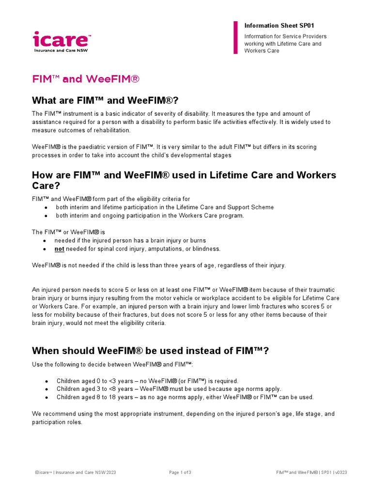 FIM and weeFIM Info Sheet | PDF