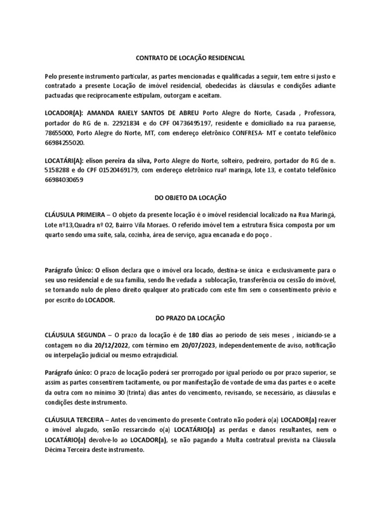 Modelo de Contrato de Aluguel | PDF | Direito