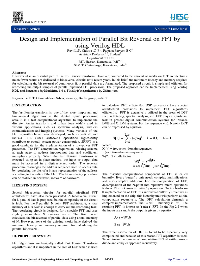 Design And Implementation Of Parallel Bit Reversal On Fft By Using Verilog H Pdf Pdf