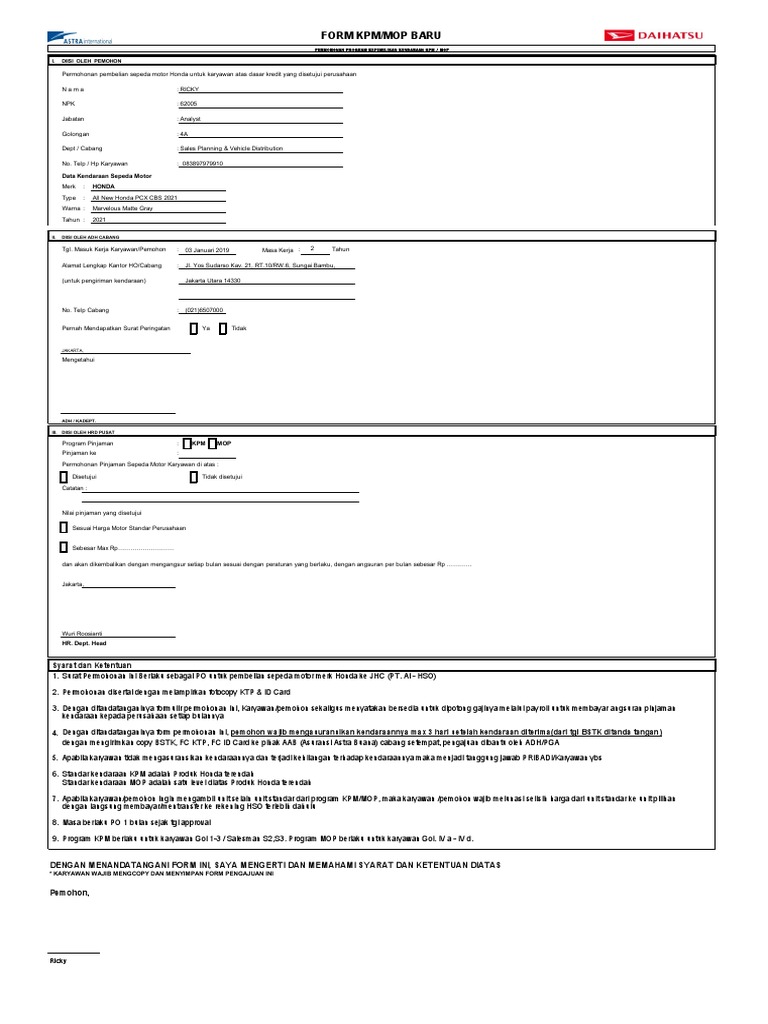 FORM KPM MOP-Ricky PDF | PDF