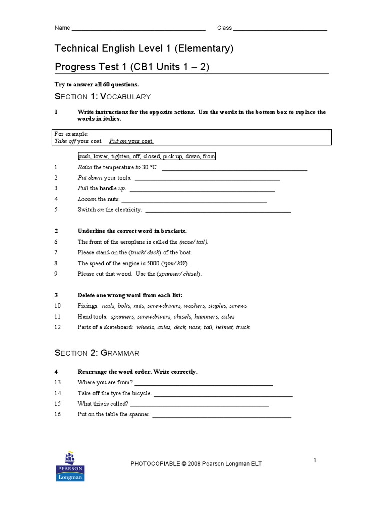 Progress Test 1 | PDF