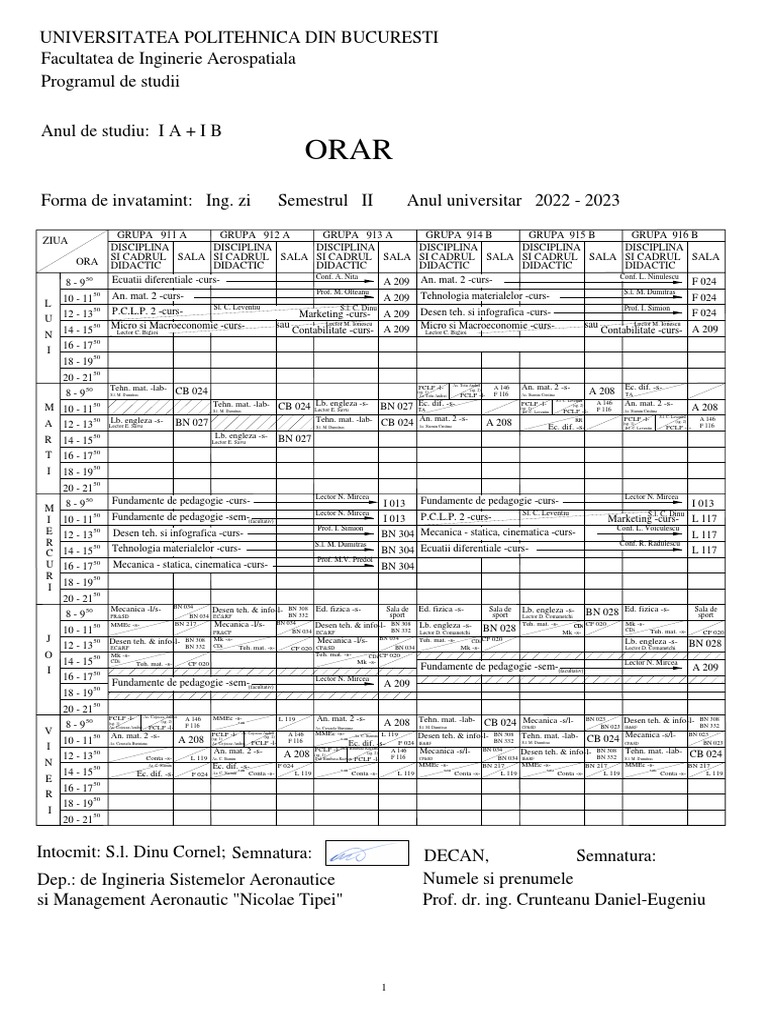Orar Sem II FIA Var3 PDF | PDF