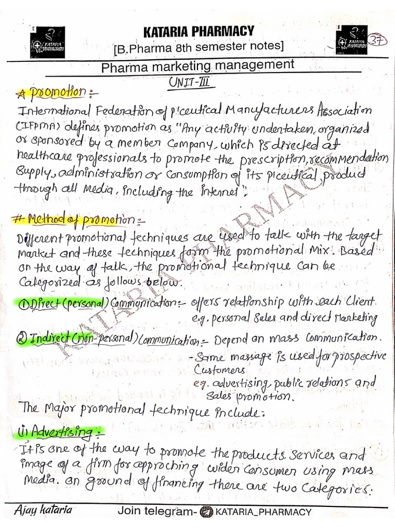 Marketing (Unit-3) B.Pharma 8th Sem PDF | PDF