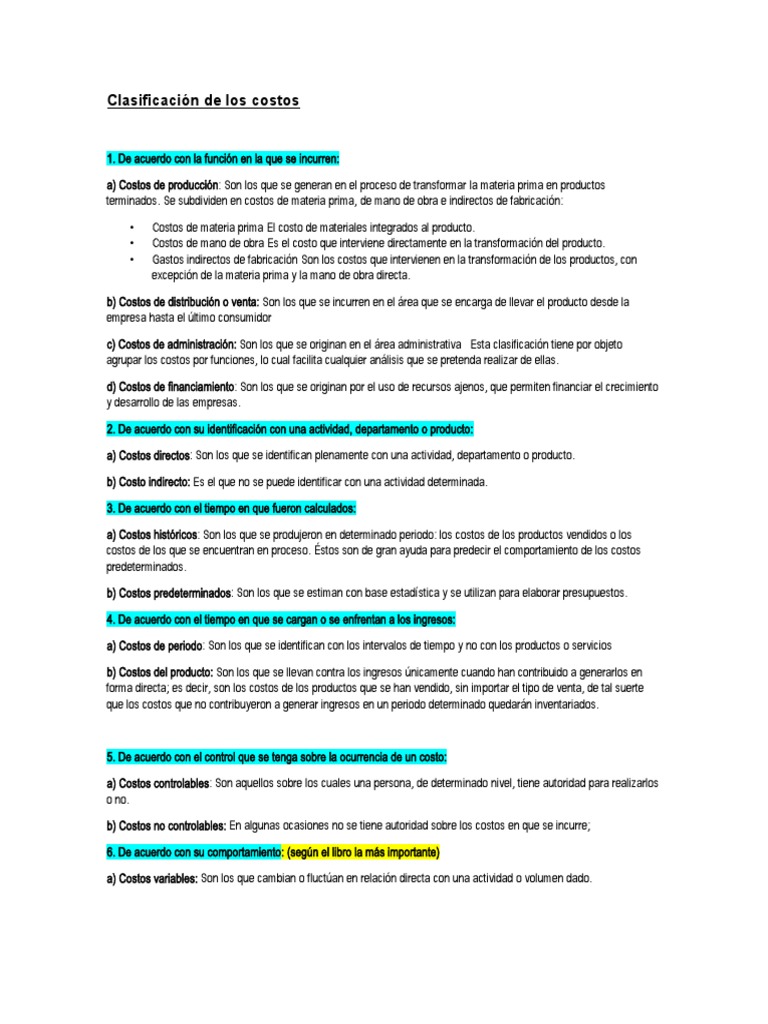 Clasificación de Los Costos | PDF