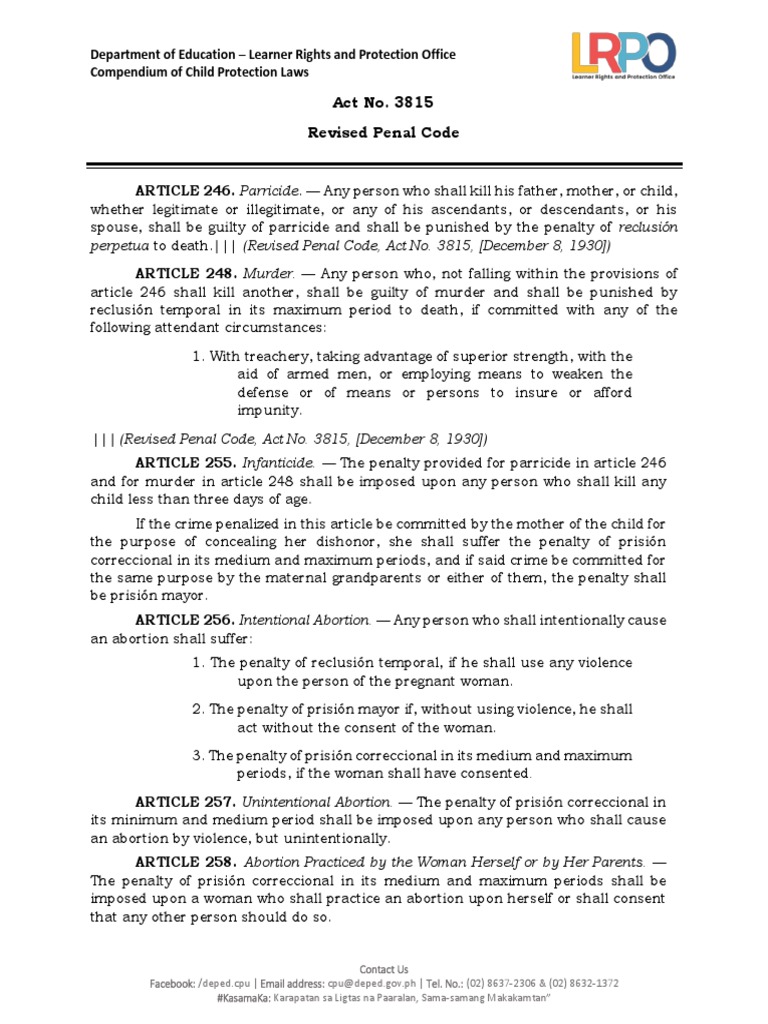 Act No. 3815 - Revised Penal Code PDF | PDF | Politics | Social Science