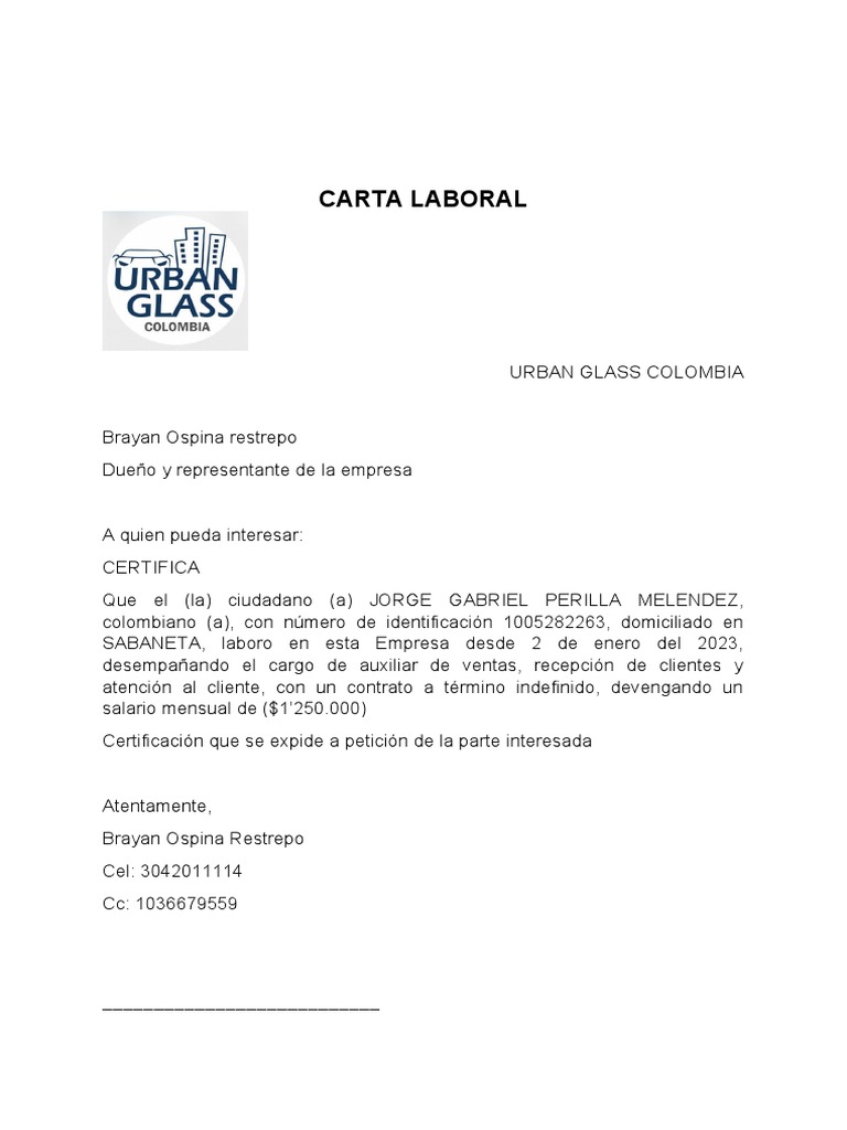 Carta Laboral en Colombia | PDF