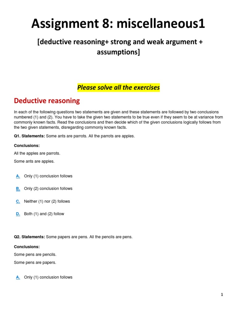 Deductive Reasoning and Argument Analysis | PDF