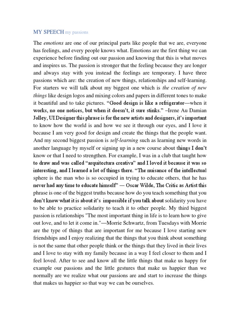 Example Speech | PDF | Passion (Emotion) | Psychology