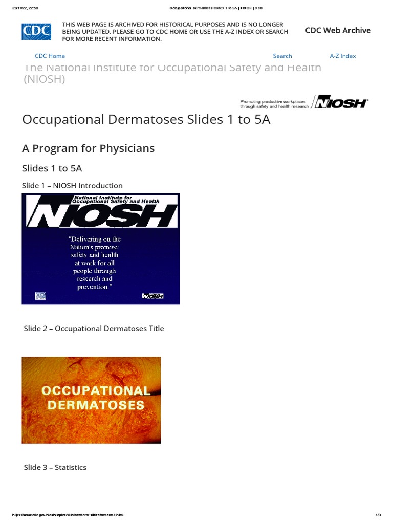 Occupational Dermatoses NIOSH - CDC | PDF