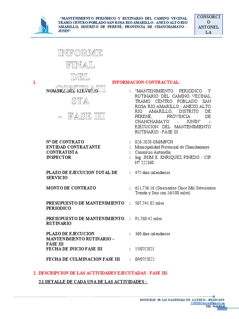 01 Informe Final - Fase Iii | PDF | La carretera | Materiales