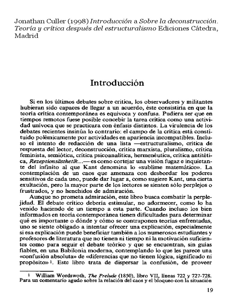 Culler Jonathan Introducción A Sobre La Deconstrucción PDF | PDF | Jacques Lacan | Lingüística