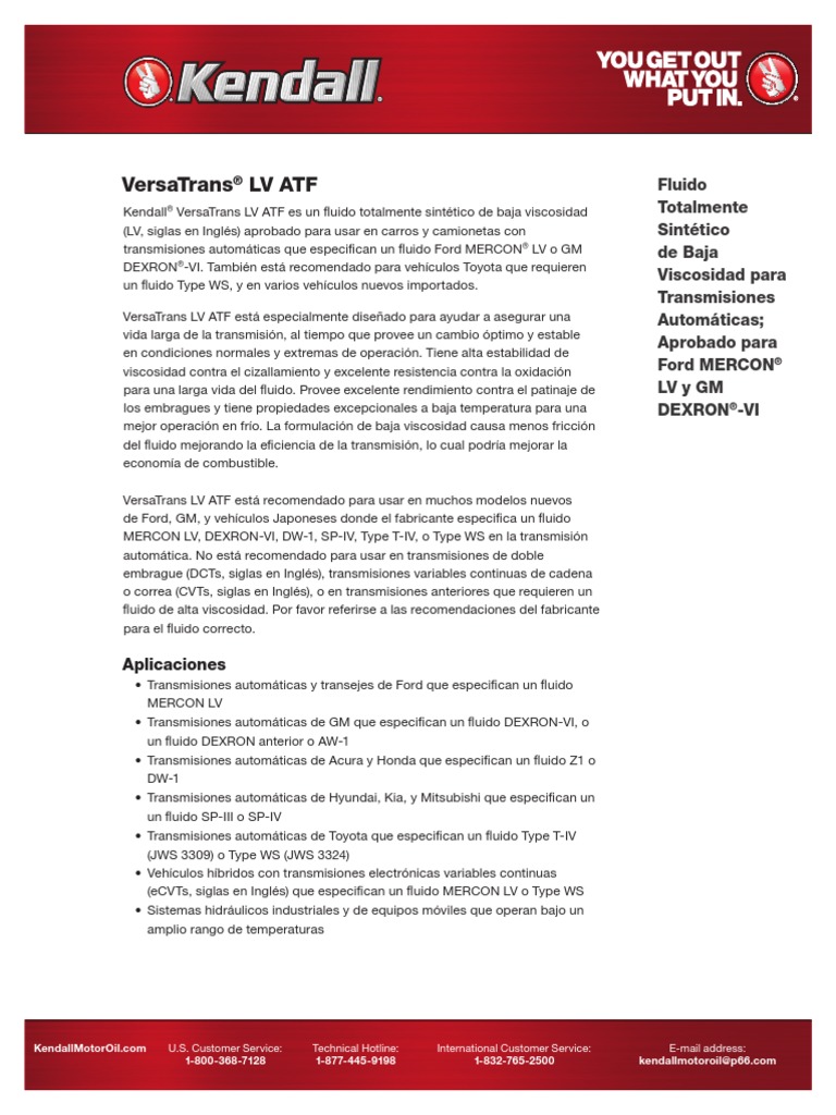Kendall VersaTrans LV ATF ES | PDF