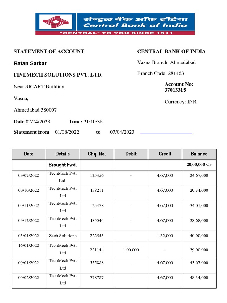 Bank Statement Summary | PDF