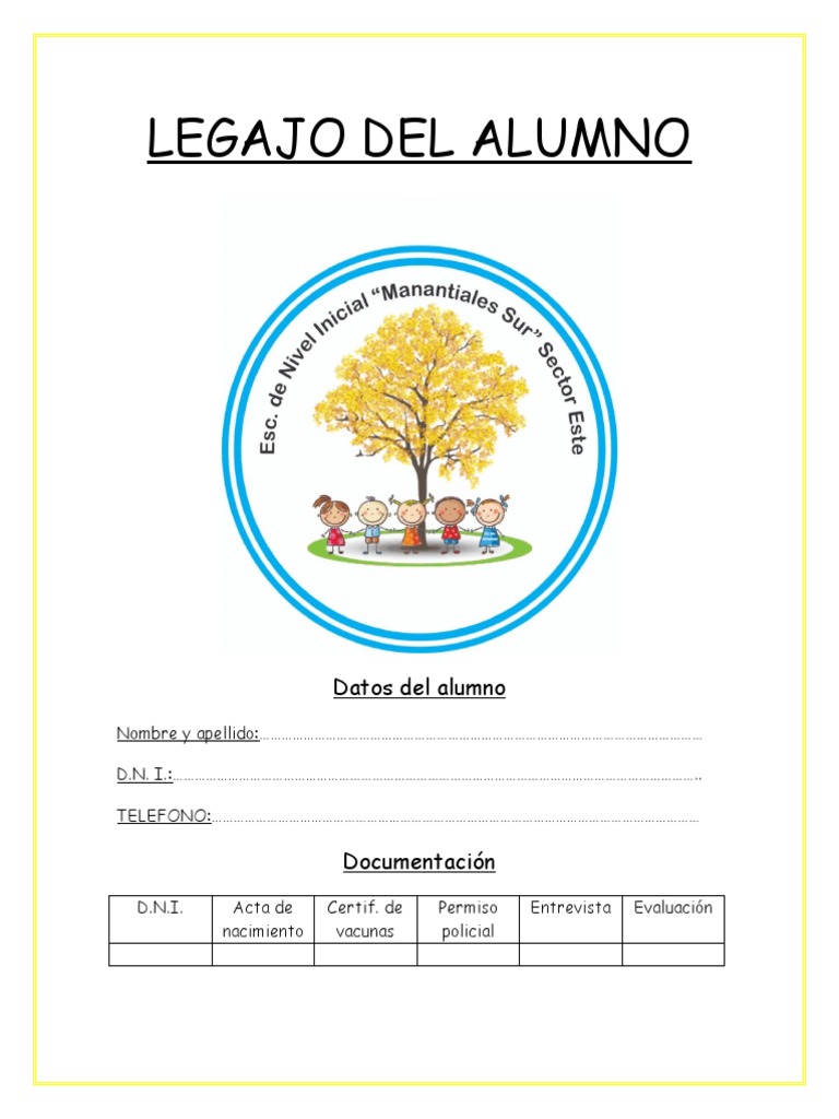 Legajo Del Alumno Caratula Manantiales | PDF