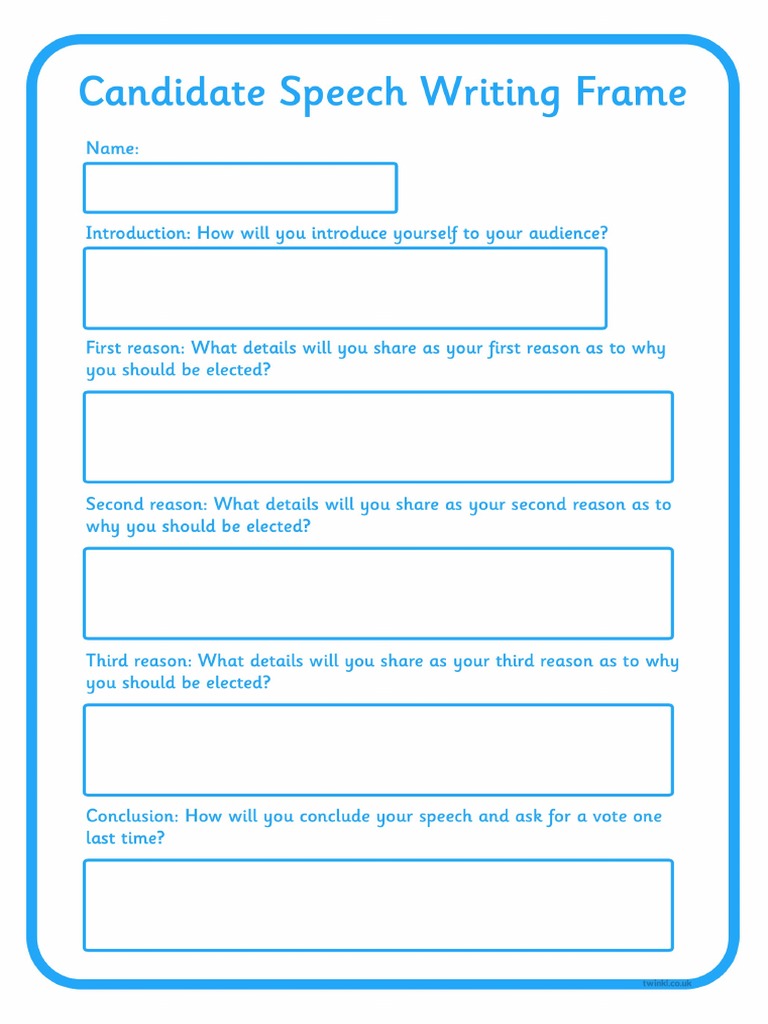 School Council Election Candidate Speech Writing Frame Twinkl Pdf