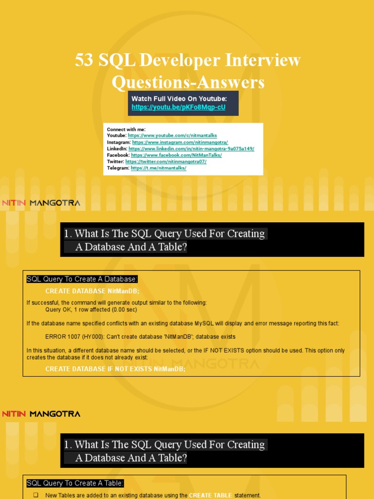 53 SQL Questions-Answers | PDF